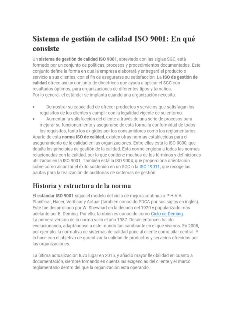 Sistema de Gestión de Calidad ISO 9001 | PDF | Calidad (comercial) | Iso 9000