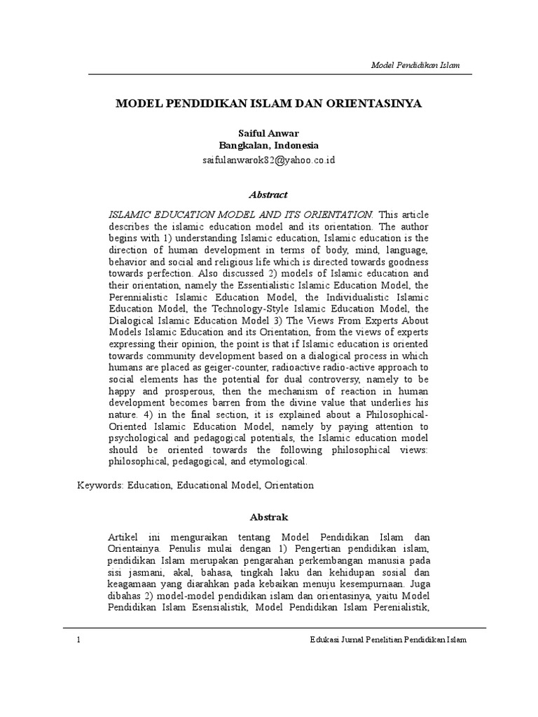 Saiful Jurnal Model Pendidikan Islam | PDF | Abrahamic Religions | Monotheistic Religions