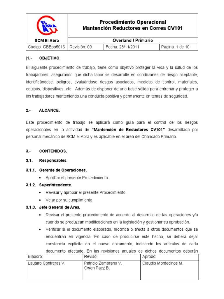Procedimiento Cambio de Reductores | PDF