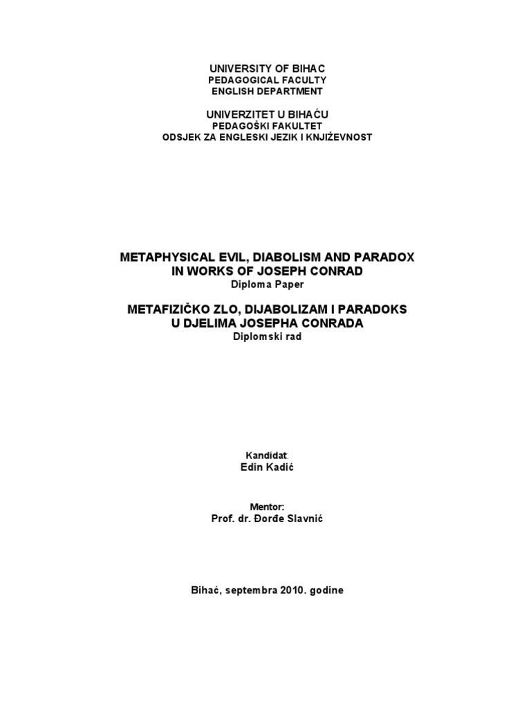 Metaphysical Evil, Diabolism and Paradox in Works of Joseph Conrad ...