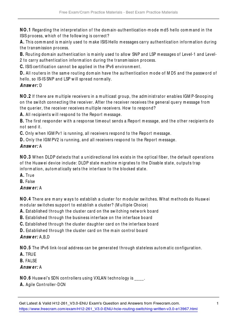 NO.1 A. B. C. D.: Answer | PDF | I Pv6 | Router (Computing)