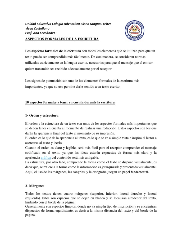 Aspectos Formales de La Escritura | PDF | Comunicación | Ciencia cognitiva