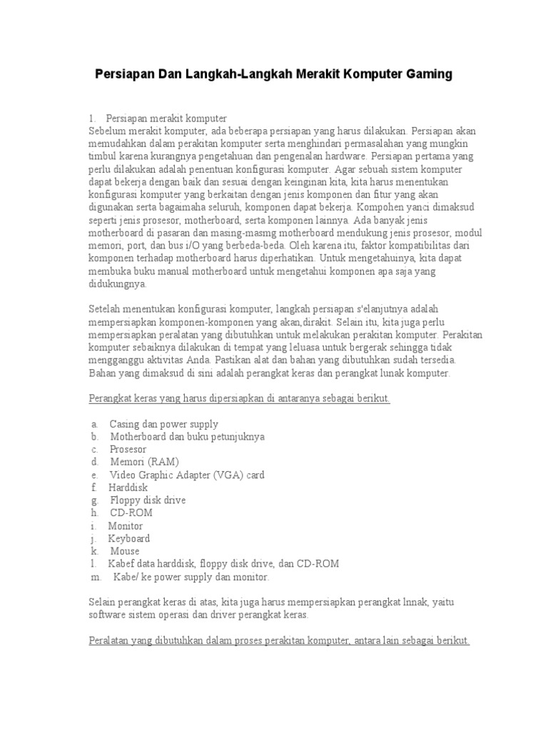 Persiapan Dan Langkah-Langkah Merakit Komputer | PDF | Komputer