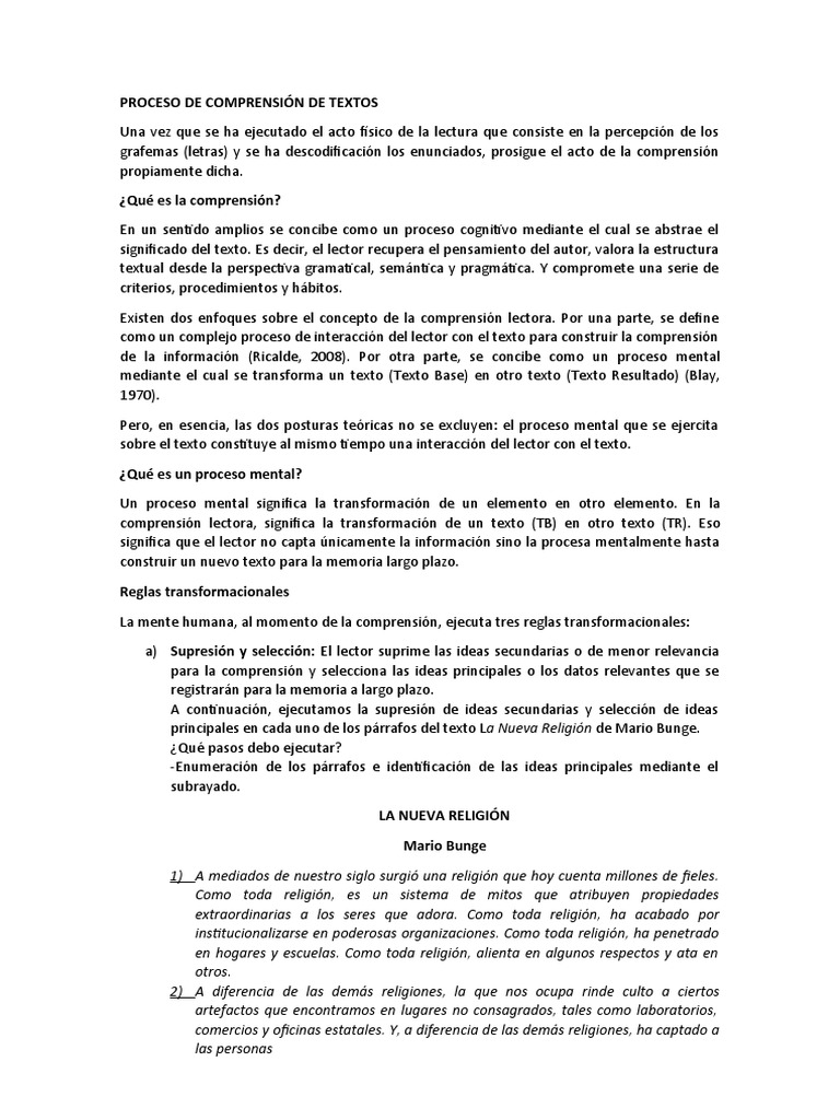 Proceso de Comprensión de Textos | PDF | Comprensión | Comprensión lectora