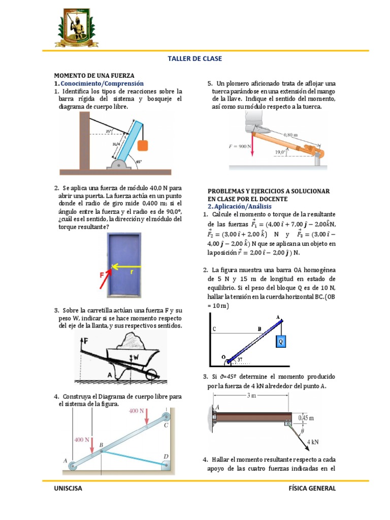 15 TALLER Momento de Fuerza o Torque | PDF | Física Aplicada e ...