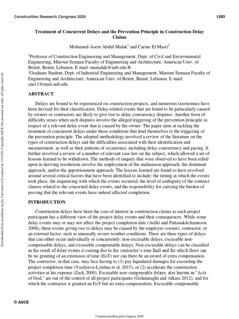 Treatment of Concurrent Delays and The Prevention Principle in ...