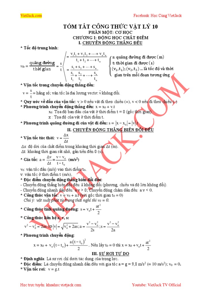 Cong Thuc Vat Li Lop 10 | PDF