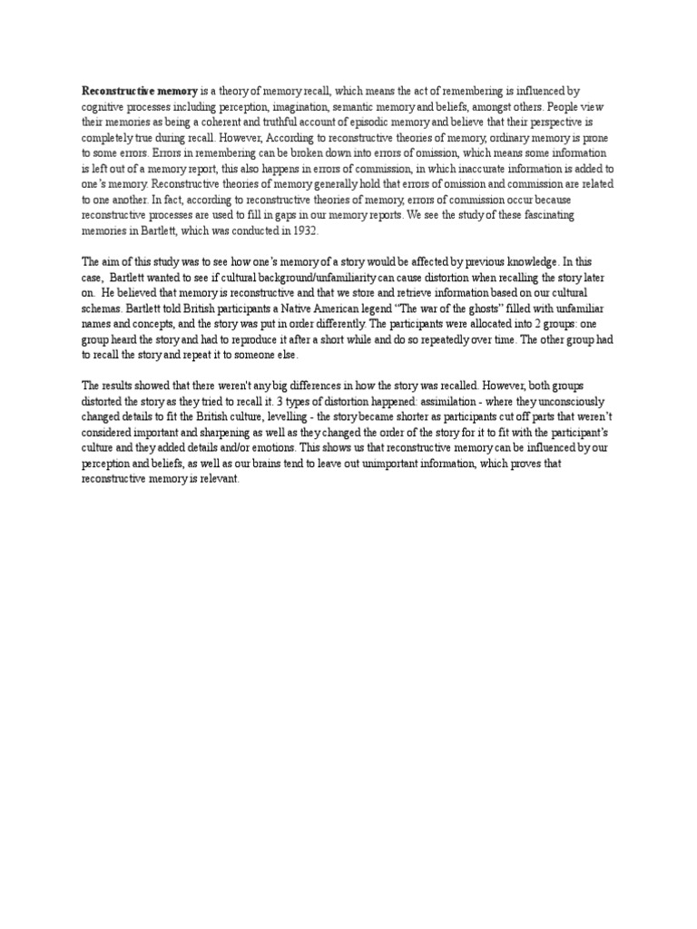 Explain One Study of Reconstructive Memory. | PDF | Memory | Recall (Memory)