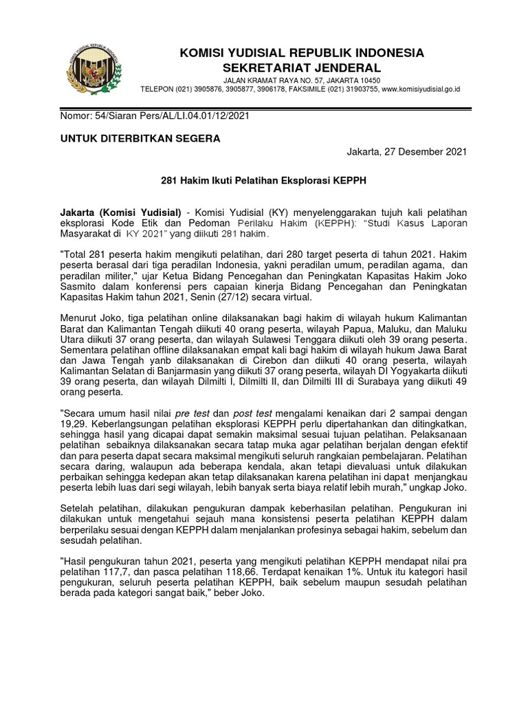 i0xI4aTX - 54. 281 Hakim Ikuti Pelatihan Eksplorasi KEPPH | PDF