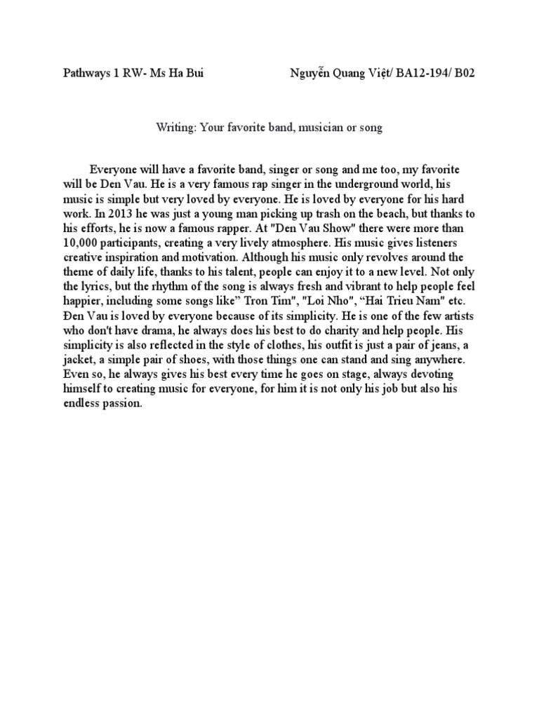 Writing - Your Favorite Band, Musician or Song Ha Bui Phuong | PDF