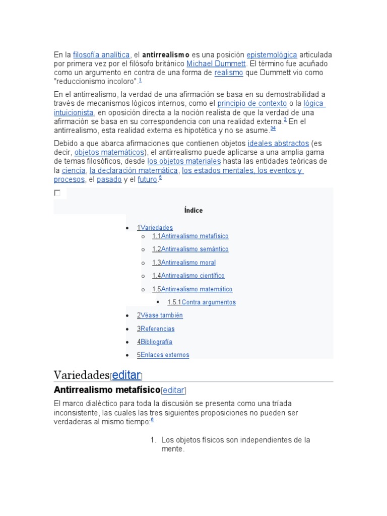 Antirrealismo en Filosofía Analítica | PDF | Interacciones de ...