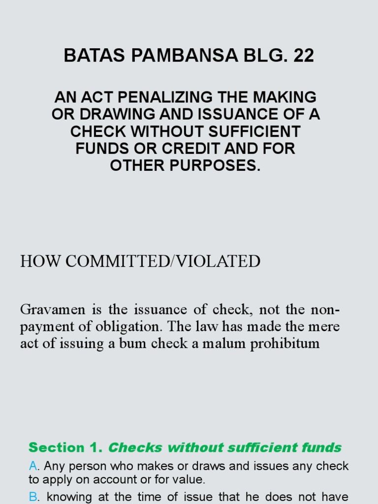Batas Pambansa Blg. 22 Overview | PDF | Justice | Crime & Violence