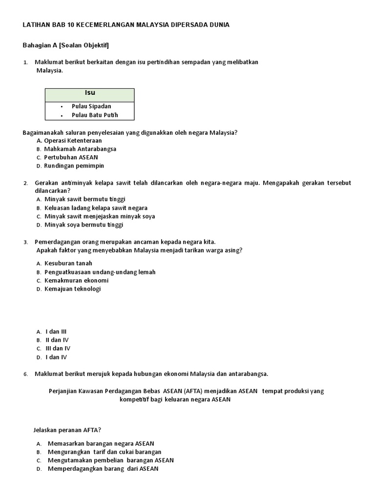 Latihan Bab 10 Kecemerlangan Malaysia Dipersada Dunia 5 Al Razi | PDF