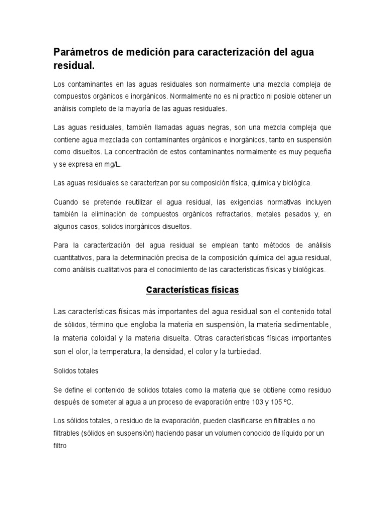 Parametros de Medicion Del Agua Residual | PDF | Aguas residuales | Agua