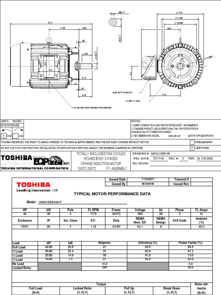 Toshiba: Totally Enclosed Fan Cooled Round Body C-Faced 3 Phase ...