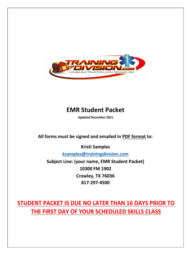EMR Skills Student Packet | PDF | Test (Assessment) | Identity Document