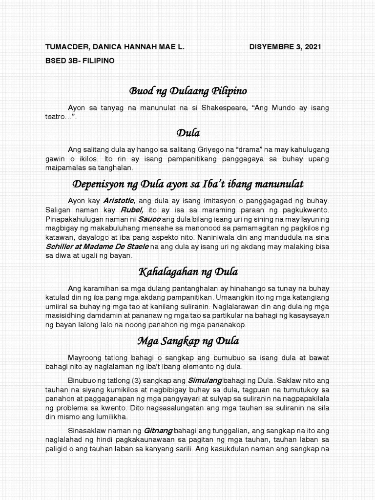 Buod NG Dulaang Pilipino | PDF