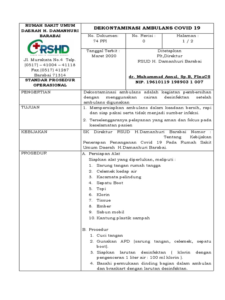 SPO Membersihkan Dan Dekontaminasi Ambulan | PDF | Kesehatan Holistik | Sains & Matematika