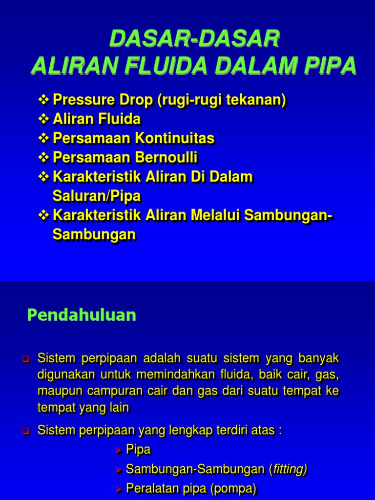 Dasar-Dasar Aliran Dalam Pipa Dan Saluran | PDF