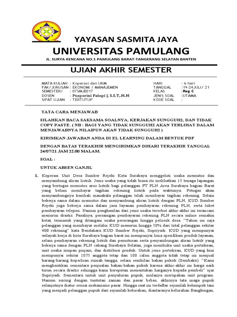 Uas Online Kelas C319 | PDF