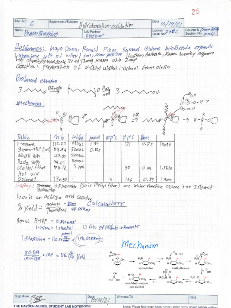 Hydroboration Oxidation | PDF | Tetrahydrofuran | Atoms