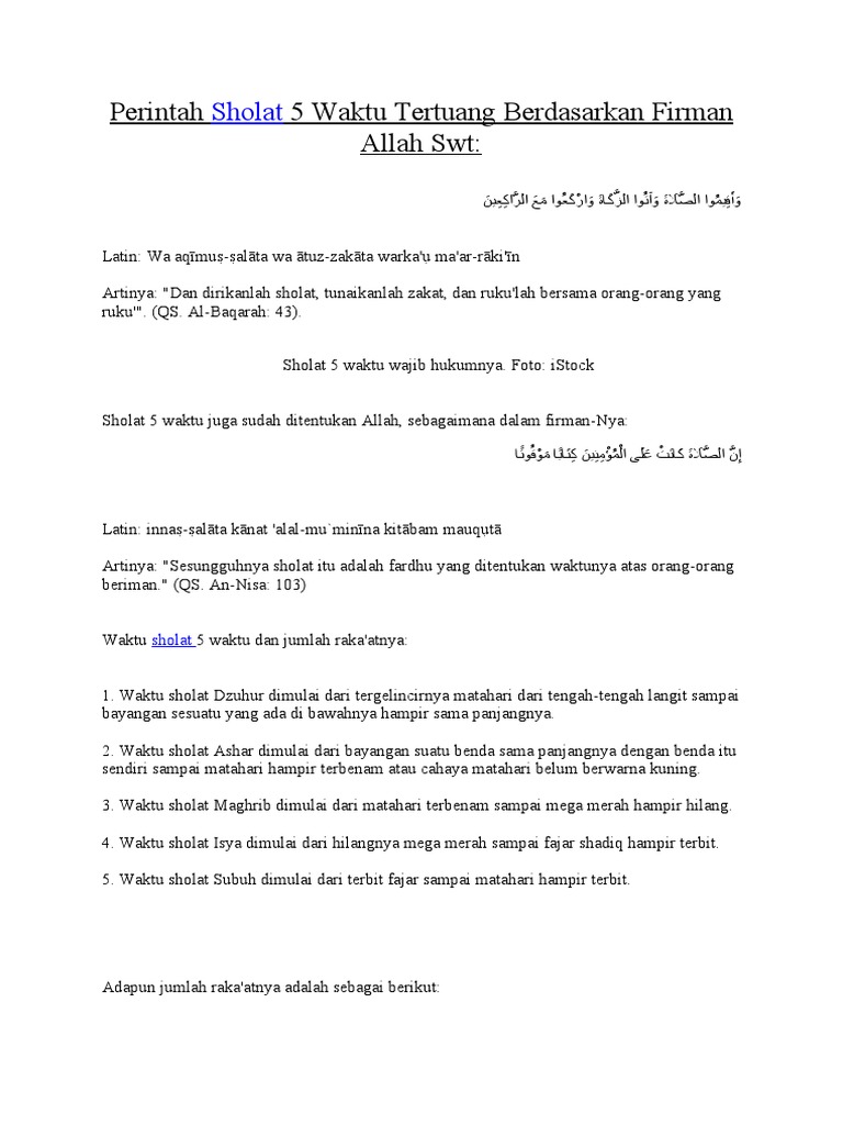 Perintah Sholat 5 Waktu Dan Shulat Tarwih | PDF