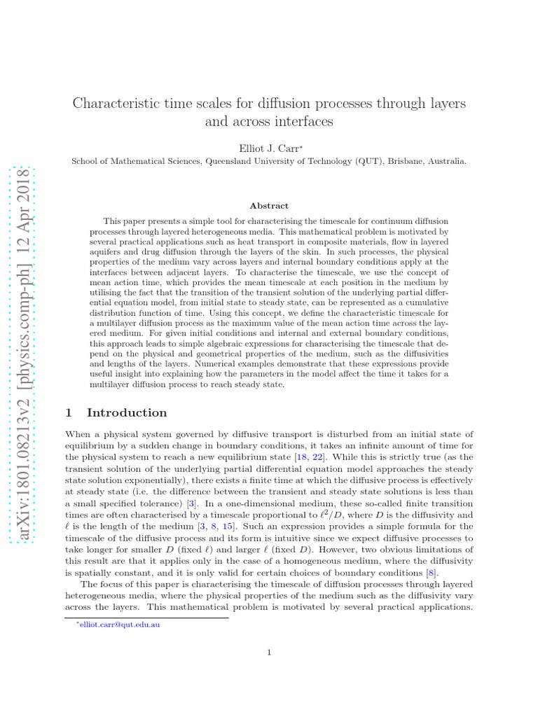 Diffusion Time Scale PDF | PDF | Diffusion | Equations