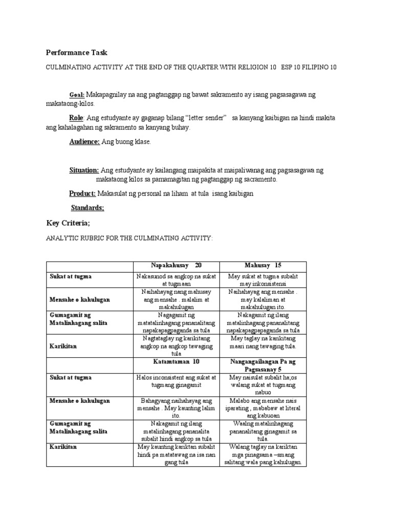 Performance Task Grade 10 | PDF