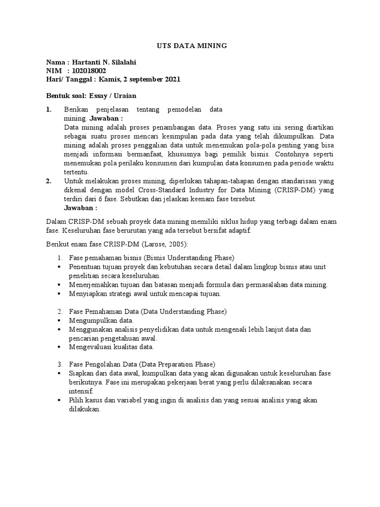UTS DATA MINING (Hartanti N. Silalahi) | PDF