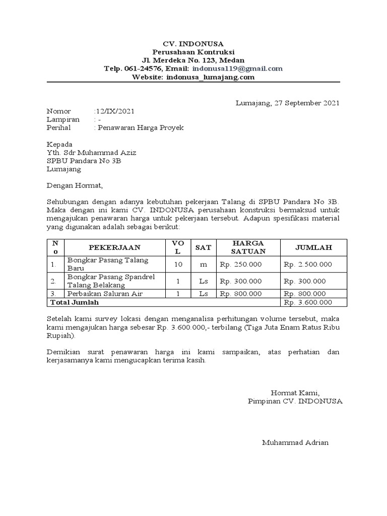 Surat Penawaran Harga Proyek | PDF