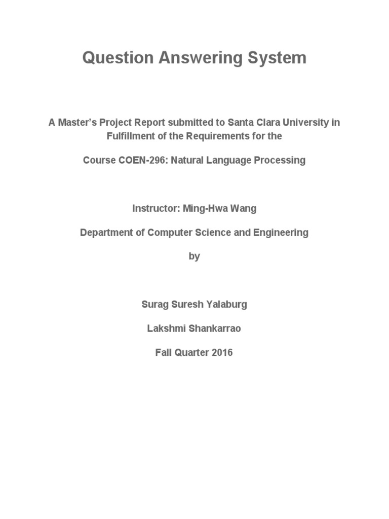 Question Answering System: 296: Natural Language Processing | PDF ...