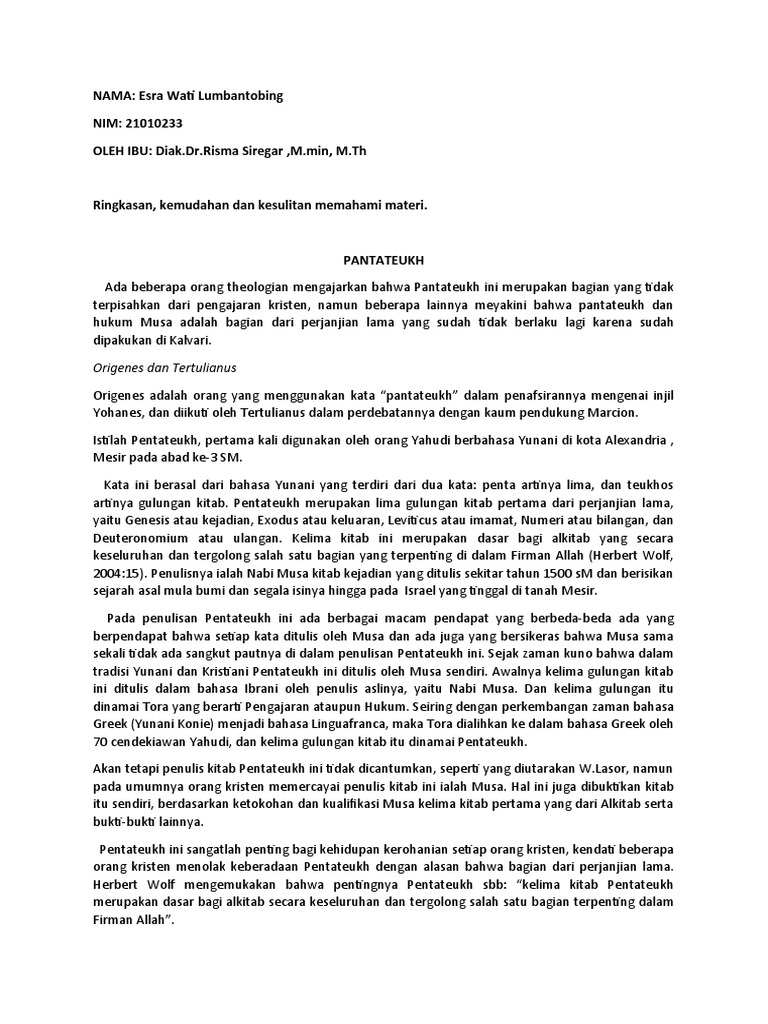 Pentateukh: Pentingnya dan Pemahaman | PDF