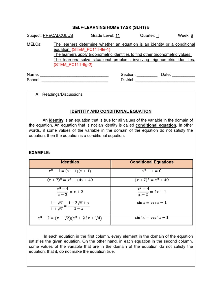 (Stem - Pc11T-Iie-1) : Self-Learning Home Task (SLHT) 5 | PDF ...