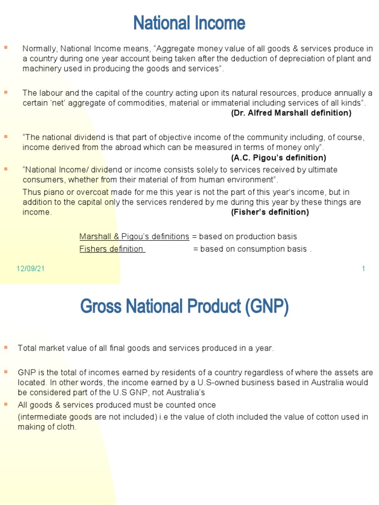 National Income: (Dr. Alfred Marshall Definition) | PDF | Measures Of ...