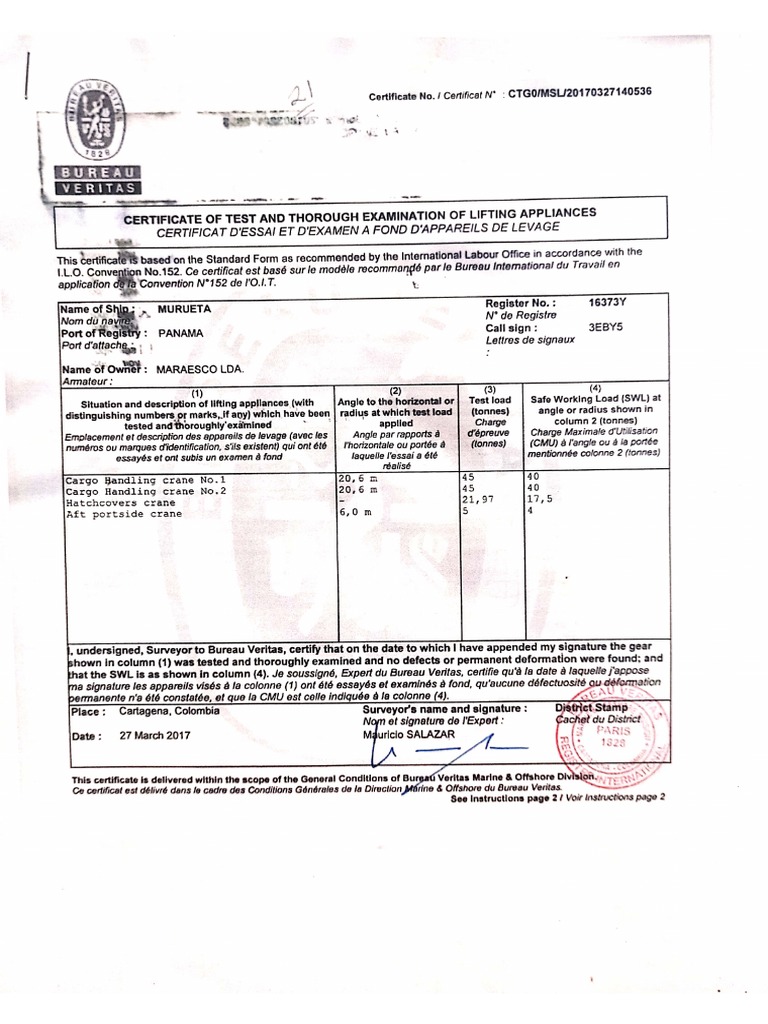Crane Certificate | PDF