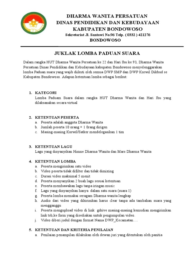 Juklak Lomba Paduan Suara DWP 2021 | PDF Juklak Lomba Paduan Suara DWP 2021 | PDF