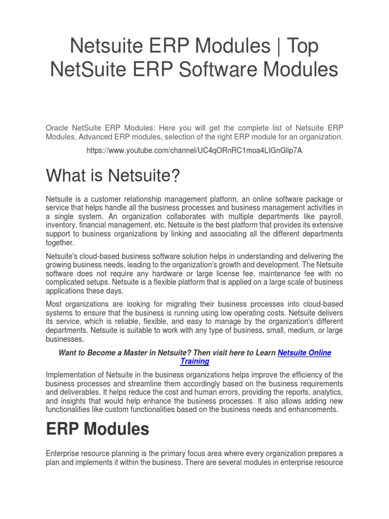 Oracle NetSuite ERP Modules | PDF | Enterprise Resource Planning ...