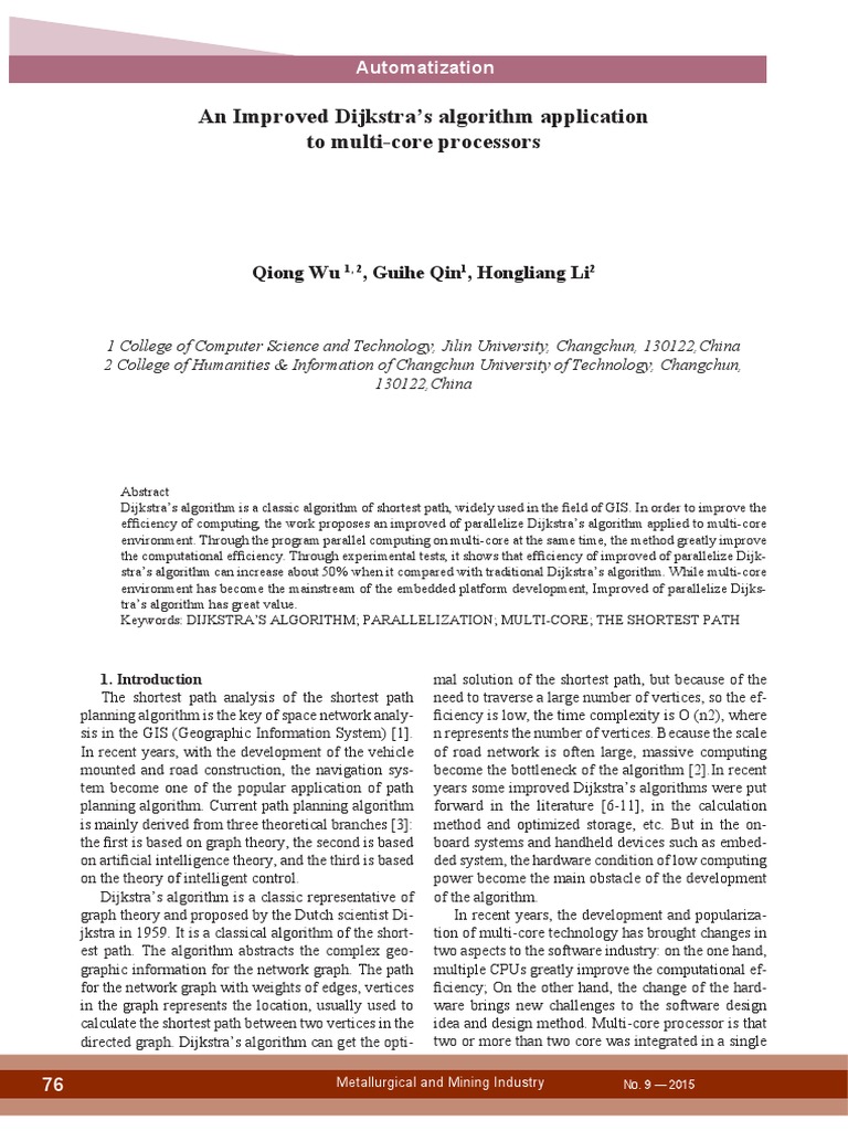 An Improved Dijkstra's Algorithm Application To Multi-Core Processors | PDF | Multi Core ...