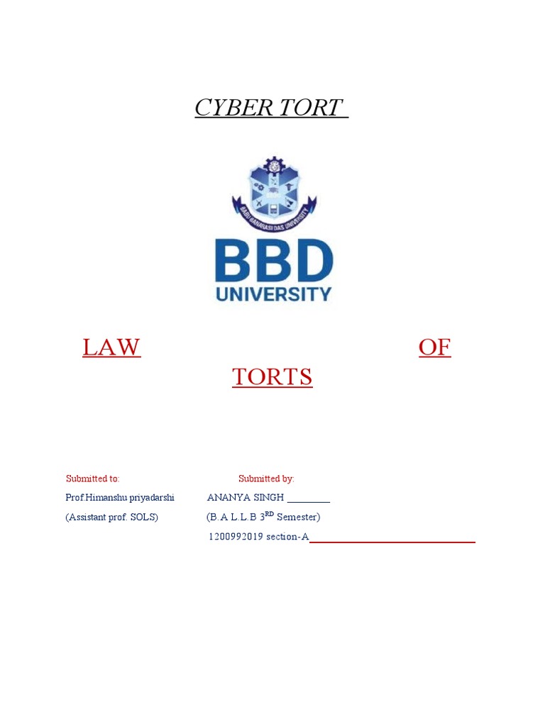 Cyber Tort: LAW OF Torts | Download Free PDF | Cybercrime | Security Hacker