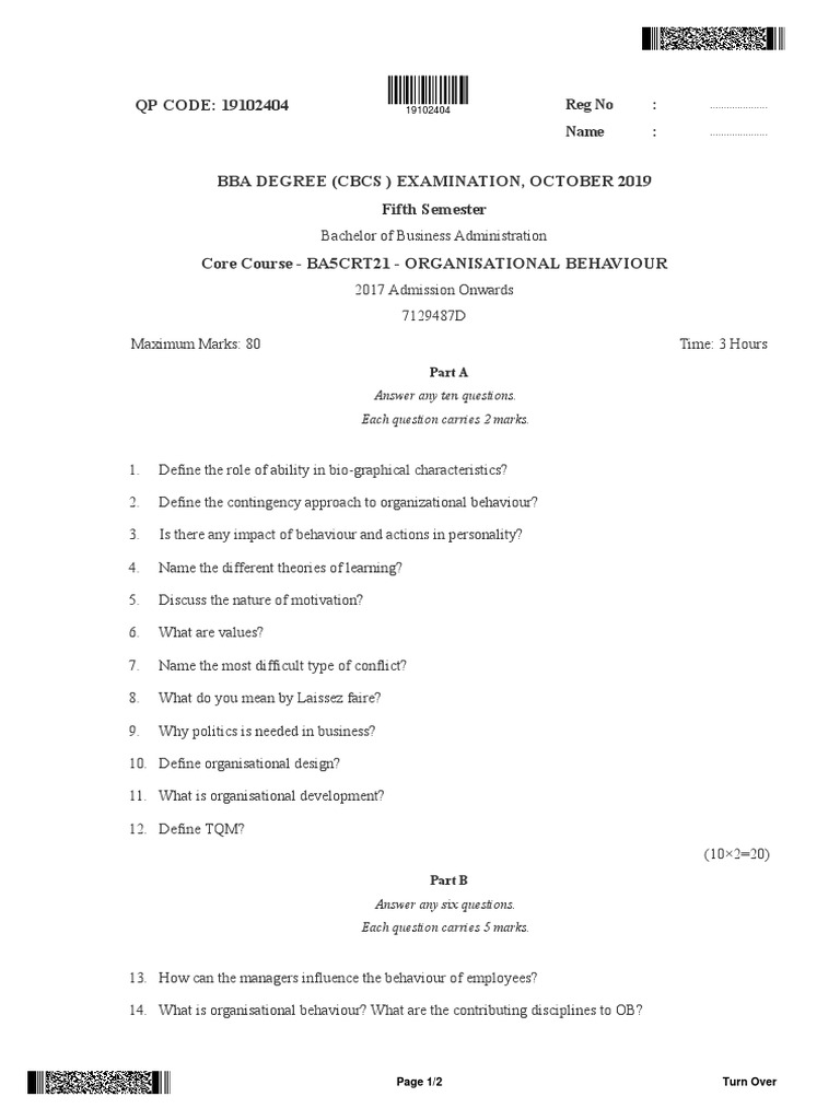 Organisational Behaviour 2019 | PDF | Organizational Behavior | Organizational Culture