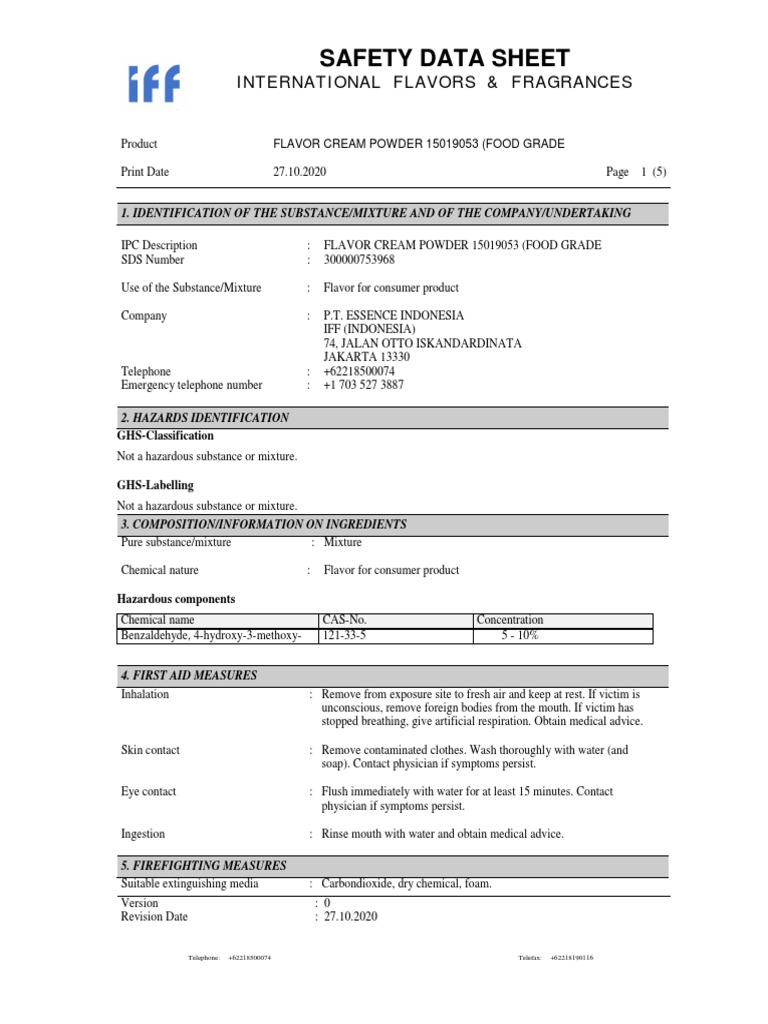 Safety Data Sheet: International Flavors & Fragrances | PDF | Dangerous ...