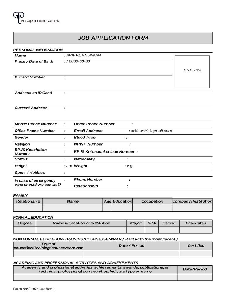 Job Application Form: Form No: F-HR2-002 Rev. 2 | PDF | Economies ...
