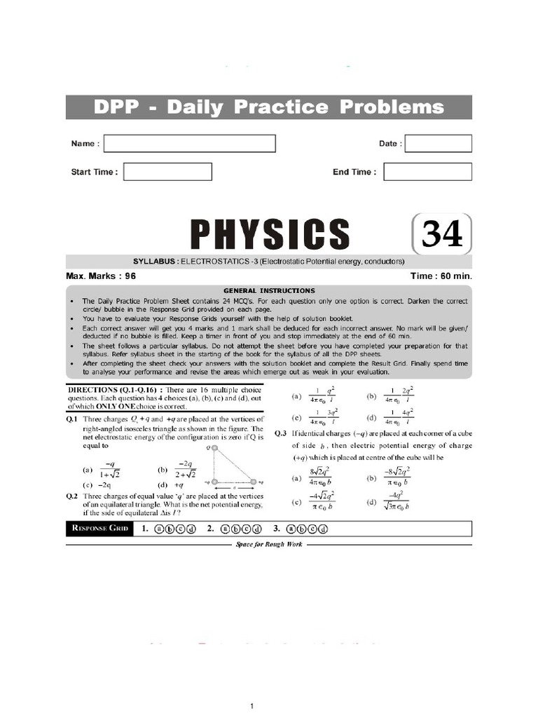DPP Physics Electrostatics | PDF