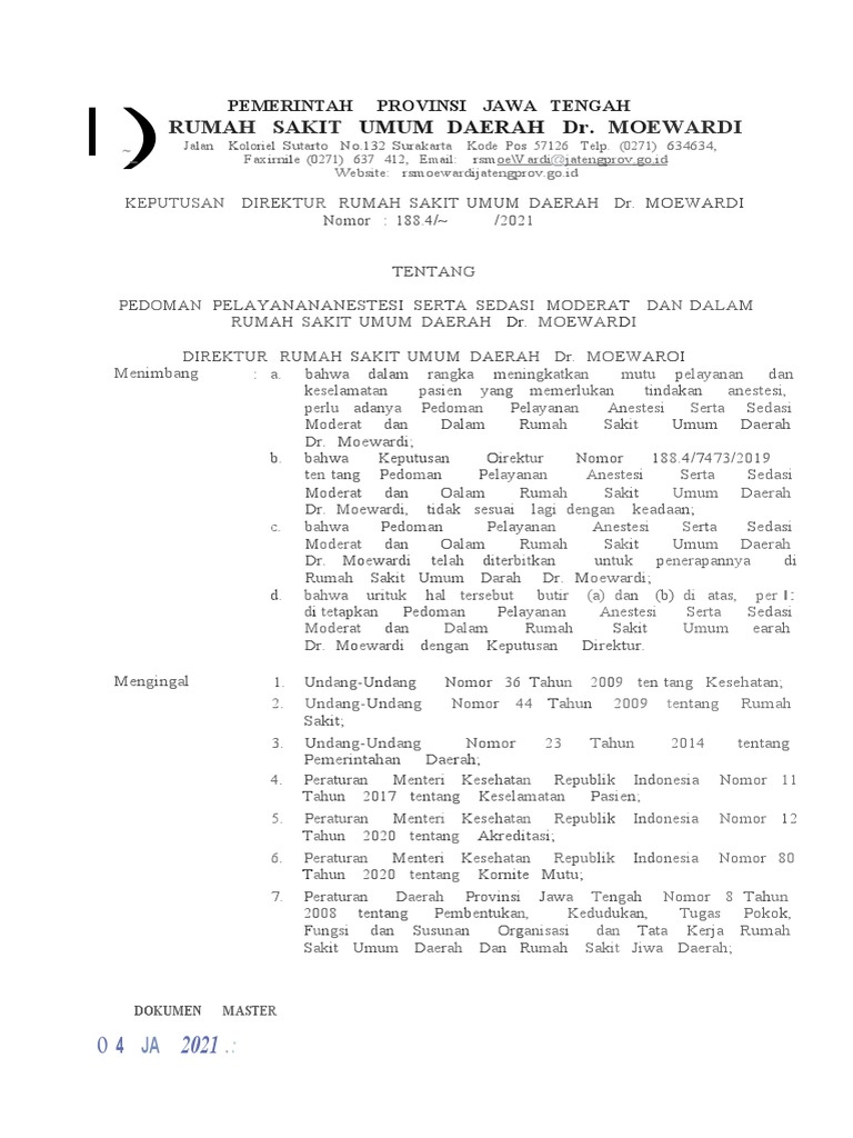Regulasi Pelayanan Anastesi Sedasi Moderat Dan Dalam | PDF