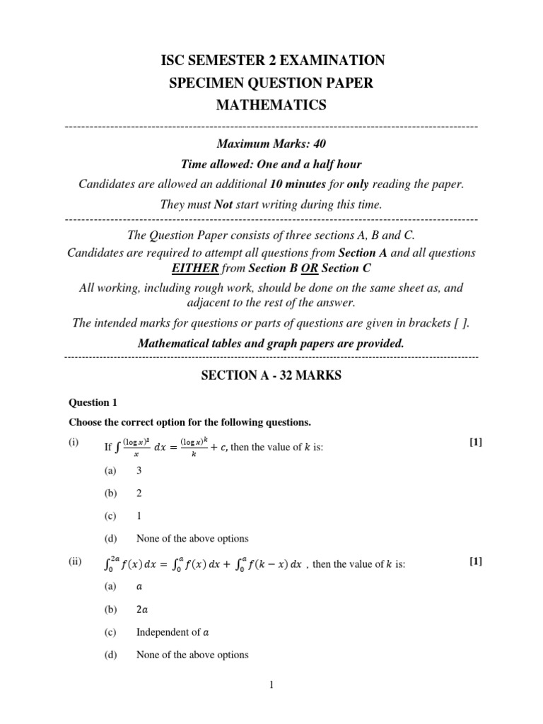 860 Mathematics Sem II Specimen | PDF | Commodity | Plane (Geometry)