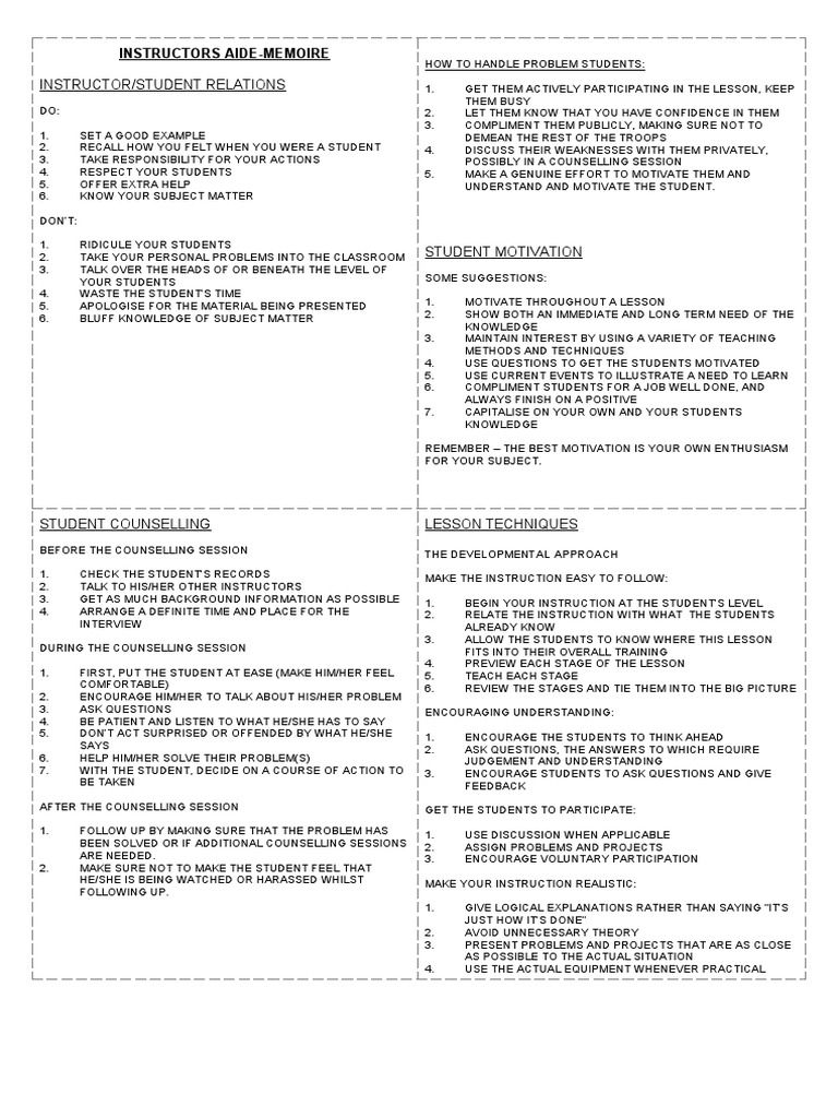 Viewee Twoee Cadet Field Handbook Instructors Aide Memoire | PDF ...