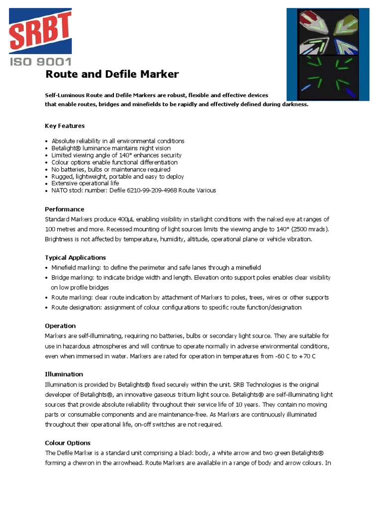 Route and Defile Marker: Key Features | PDF | Light | Electromagnetic ...
