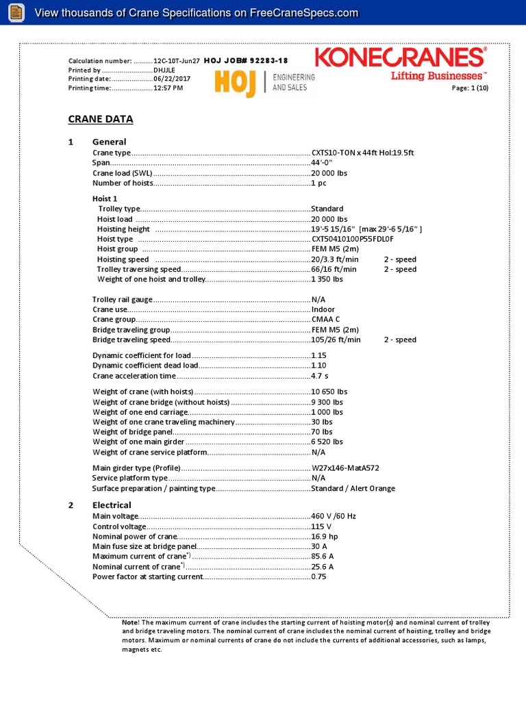 Konecranes 10T | PDF | Electric Motor | Crane (Machine)
