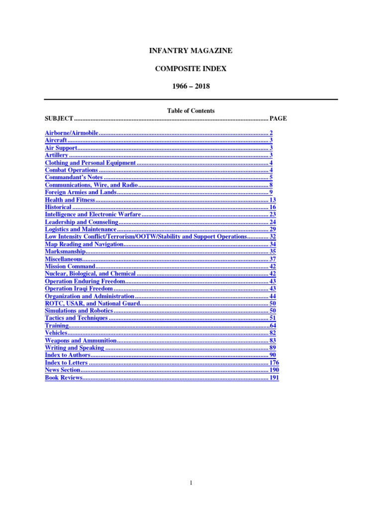 Infantry Magazine Composite Index 1966 2018 | PDF | Air Assault | Close ...