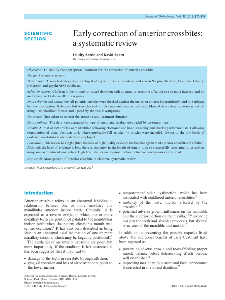 Borrie2011 Early Correction of Anterior Crossbites - A Systematic ...